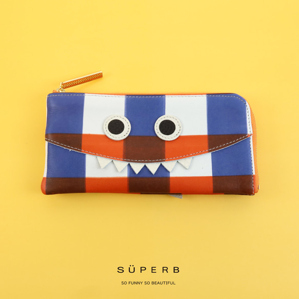 【ツキイチレザー/vol.8】思わず誰かに見せたくなるモンスターL字財布/L字長財布【手描きチェック】 長財布 SÜPERB (シュパーブ ...