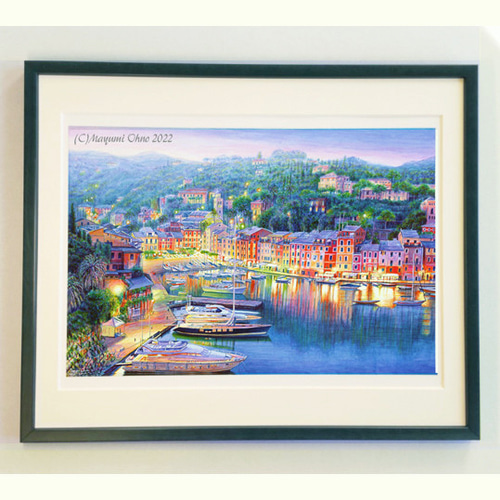 額装絵画 イタリア ポルトフィーノ 版画 ヨーロッパ 地中海 夕景 額装絵画 イタリア ポルトフィーノ 版画 ヨーロッパ 地中海 夕景