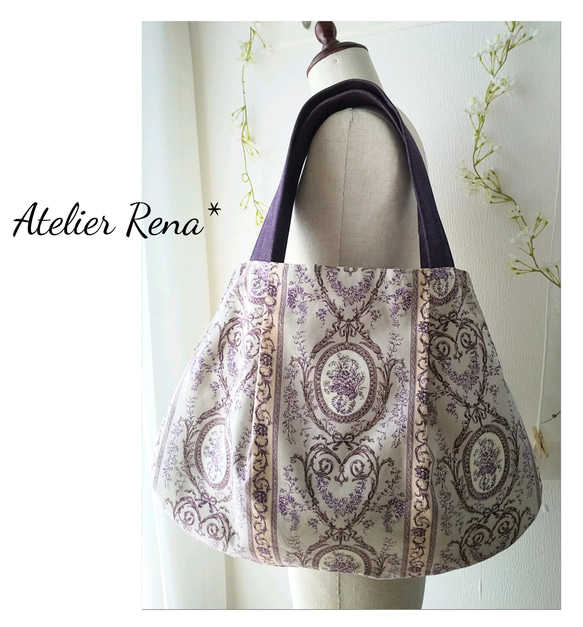 トワルドジュイパープル柄コットンのたっぷり入るマルシェバッグ トートバッグ Atelier Rena* 通販 15793890｜Creema ...