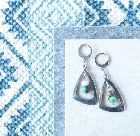 シルバーリーフジャスパー アフリカンターコイズ レバーバックピアス 大ぶりピアス ピアス（フック・チェーン） pin 通販 15804316 ...