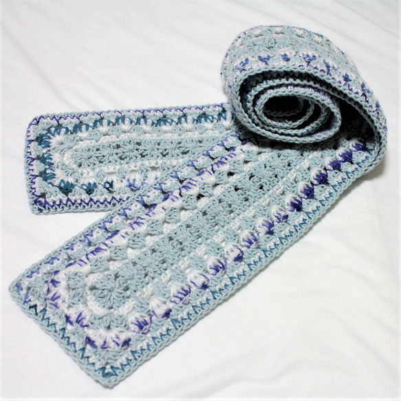 爽やかな水色×ホワイトグラニーのコットンストール・マフラー 送料無料 ストール muriya 通販 15807013｜Creema(クリーマ)