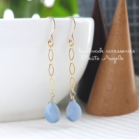 K14GF 天然石ブルーオパールのチェーンピアス(p-004) ピアス（フック・チェーン） Beato Angelo 通販 15811570｜Creema(クリーマ)