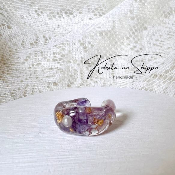 フラワーイヤーカフ 片耳用《紫系》 イヤーカフ kobutanoshippo 通販 15817526｜Creema(クリーマ)