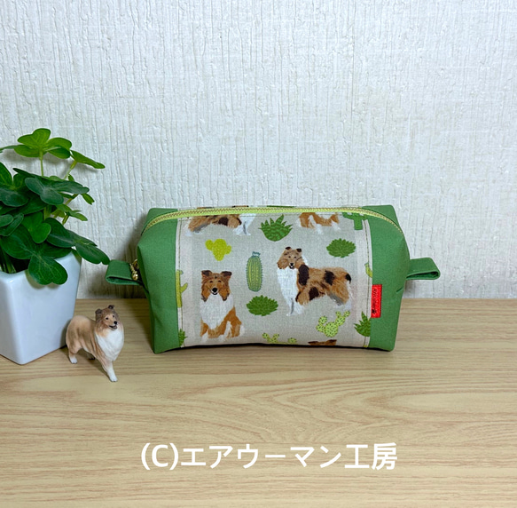 ラフコリー＆サボテンの輸入生地とグリーンの11号帆布で作った25cmファスナーのボックスポーチ ポーチ エアウーマン工房 通販 ...