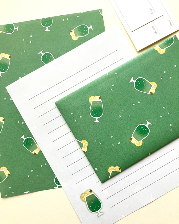 推し色☆クリームソーダのレターセット【緑】 レターセット ひとしずく文具店 通販 15827749｜Creema(クリーマ)