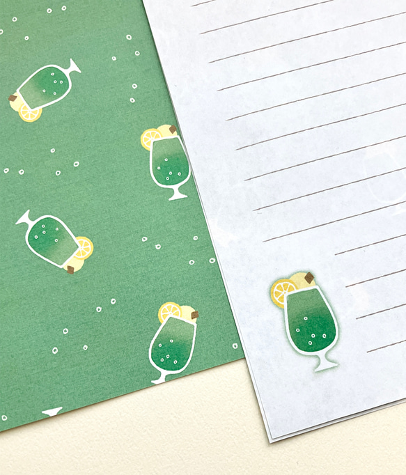 推し色☆クリームソーダのレターセット【緑】 レターセット ひとしずく文具店 通販 15827749｜Creema(クリーマ)