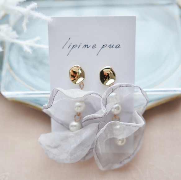 ふわふわパールピアス blue ヘアゴム lipine pua 通販｜Creema(クリーマ)