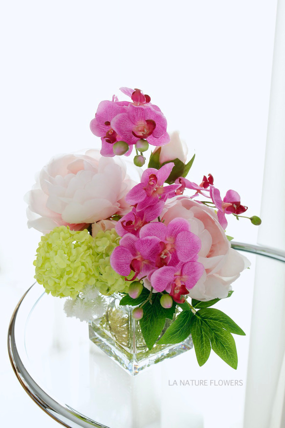【アートフラワー・アレンジメント】涼しげなウォーターアレンジメント＊蘭、紫陽花＆芍薬 アートフラワー la nature-e-shop 通販 ...