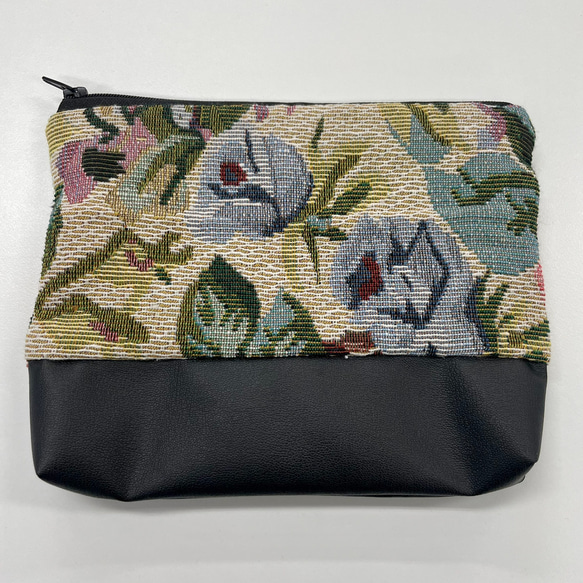 花柄ゴブラン×レザーポーチ【irodori ポーチ053】 ポーチ あいあいわーく | 1点ものハンドメイド 通販 15849368｜Creema(クリーマ)