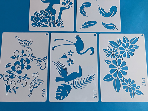 【M-36】 ステンシルシート 5枚 セット 花 鳥 女性 編み図・パターン Re:®︎ 通販 15849619｜Creema(クリーマ)