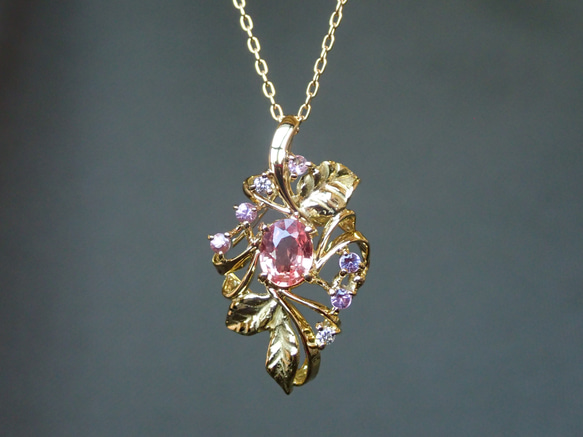 完全手作り パパラチアサファイア ペンダントトップ18金イエローゴールド ダイヤモンド入り ソーティング付き ネックレス・ペンダント 森羅 ...