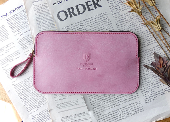 イタリア革のフラットポーチ／ベビーピンク ポーチ DeepLeather 通販｜Creema(クリーマ)