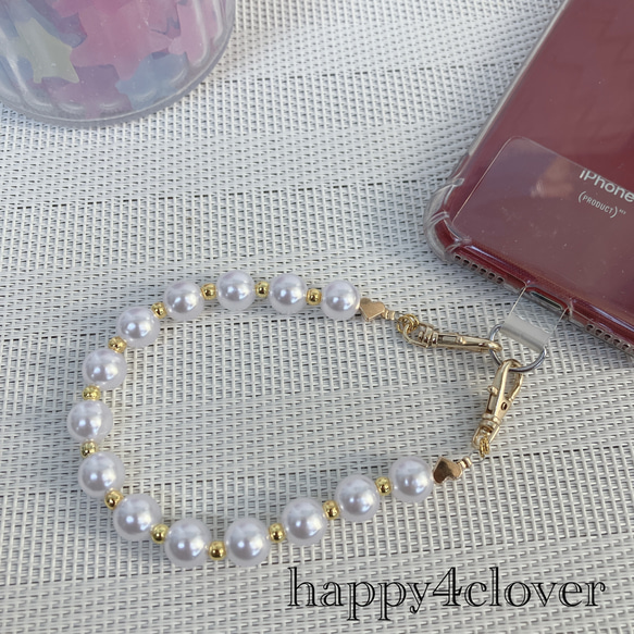 再再販!!スマホ ハンドストラップ パール10mm 携帯ストラップ happy4clover 通販 15885332｜Creema(クリーマ)