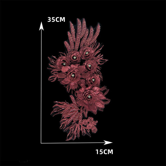 豪華立体フラワービーズ刺繍モチーフ 35cm*15cm レッド レース noppy1 通販｜Creema(クリーマ) 15885839