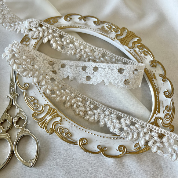 50cm インド刺繍リボン パール付き 葉っぱ柄 #pw26 リボン・テープ La grace 通販 15894191｜Creema(クリーマ)