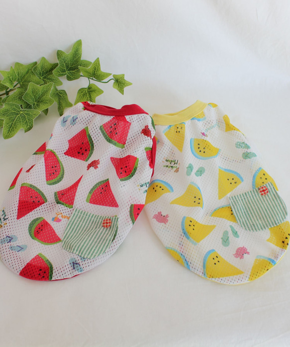 スイカメッシュのタンクトップ【受注】犬服オーダー製作（SSS～LLL）クールウェア 夏服 ペット服・アクセサリー 犬服屋Ricky 通販 15900886｜Creema(クリーマ)