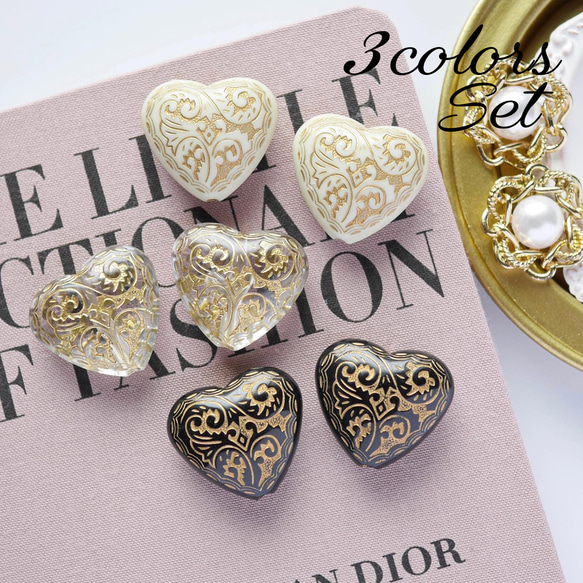 《3color SET》アンティーク風大きめハートビーズ/3カラー×4個 ビーズ COCONEL 通販 15908375｜Creema(クリーマ)