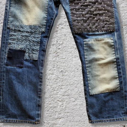 刺し子 パッチワーク リメイク デニムパンツ USED Levi's501 刺し子 パッチワーク リメイク デニムパンツ USED Levi's501
