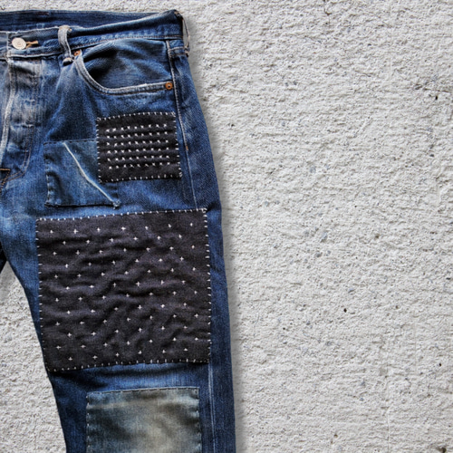 刺し子 パッチワーク リメイク デニムパンツ USED Levi's501 刺し子 パッチワーク リメイク デニムパンツ USED Levi's501