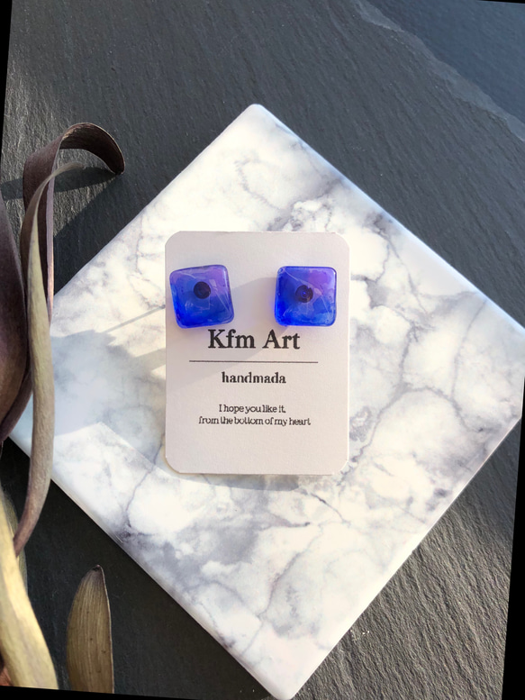 square ブルー×パープル size M 【Blue series】03 ピアス（スタッド・一粒） Kfm Art 通販｜Creema ...