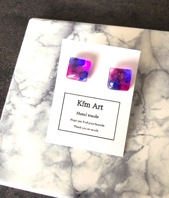 square ピンク×ブルー×パープル size s 【Blue series】04 ピアス（スタッド・一粒） Kfm Art 通販 ...