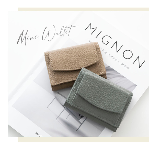 ミニウォレット 名入れ 】 本革 ミニ財布 三つ折り財布 スキミング防止 コンパクト くすみカラー HR07U 三つ折り財布 umi neko ...