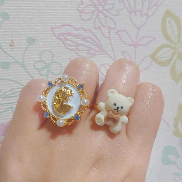 ♡R⌇﻿ カメオリング cameo ホワイト 大人かわいい 指輪・リング La chaton♡条件達成送料お得 通販｜Creema(クリーマ ...