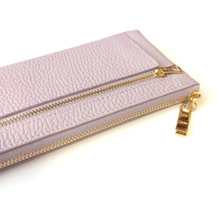 スリムで軽く大容量な長財布(ミストベビーピンク)14枚カードポケット！牛革シュリンク 高級イタリアンレザー 皮 薄い 長財布 かわつむ ...