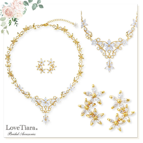 フラワーガーデンジルコニアネックレス&イヤリング/ピアスset RL フラワーガーデンジルコニアネックレス&イヤリング/ピアスset RL