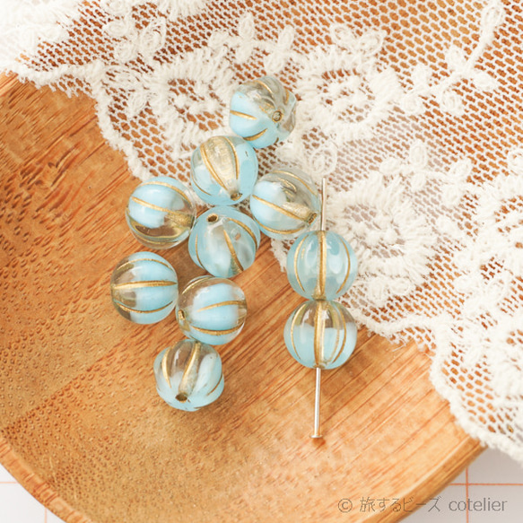 【8ミリ 10個】ブルー メロン パンプキン ラウンド チェコビーズ E045 ビーズ 〜旅するビーズ〜 cotelier 通販 15956995｜Creema(クリーマ)