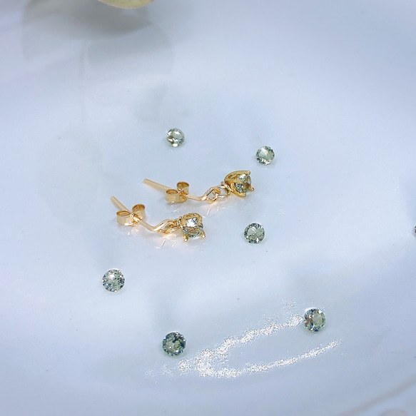 【14kgf】天然石グリーントルマリン ダイヤモンドカットピアス/イヤリング 1月8日、10月誕生石 イヤリング・ノンホールピアス Naturally-FURURI 通販｜Creema ...