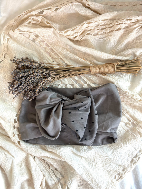 【creema限定送料無料】ワイヤーターバン ボリュームターバン リネン ドット チュール グレー ヘアバンド・ターバン maruko 通販｜Creema(クリーマ) 15995968