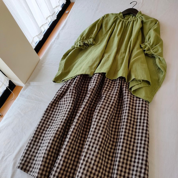 受注制作 フリルパフスリーブプルオーバー M・L ブラウス kurumi no mori* 通販 16015121｜Creema(クリーマ)