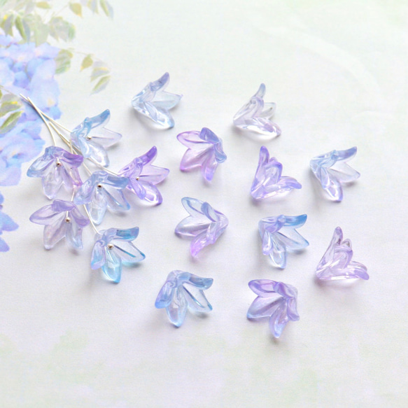 30個★ベルフラワー、桔梗、ペンタス、朝顔の樹脂パーツ ブルー×パープルグラデーション その他素材 handmade Moment 通販 ...