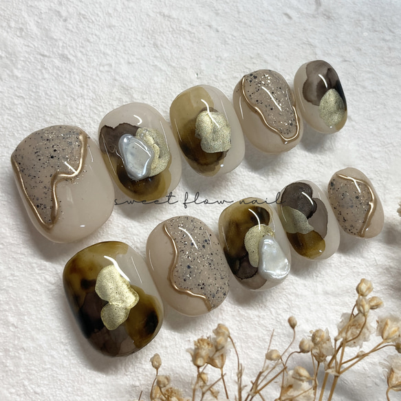 現品！ネイルチップNO.2300610(4)＊10本 タイプ【ラウンドベリーショート】ニュアンス ブライダル 成人式 ネイルチップ（つけ爪 ...