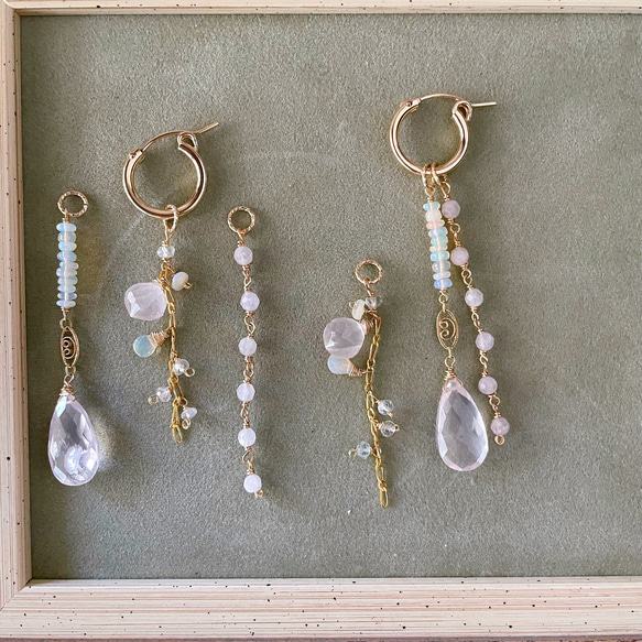 14kgf ローズクォーツなどのチャームセット ピアス（フープ） hoaka 通販｜Creema(クリーマ)