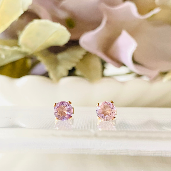 14KGF 宝石質ピンクアメジストピアス スタッドピアス 直結 アレルギー対応 ピアス（スタッド・一粒） 愛珠-aishu-｜天然石アクセサー店 通販 16063715｜Creema(クリーマ)