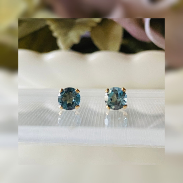 14KGF 宝石質ロンドンブルートパーズピアス スタッドピアス 直結 アレルギー対応 ピアス（スタッド・一粒） 愛珠-aishu-｜天然石アクセサー店 通販 16071063｜Creema(クリーマ)
