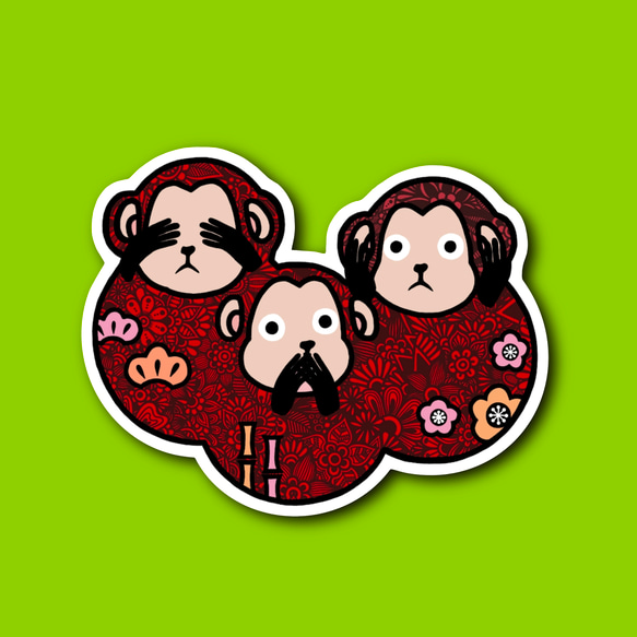 オリジナルステッカー(三猿) イラスト GEBC craft 通販 16074124｜Creema(クリーマ)