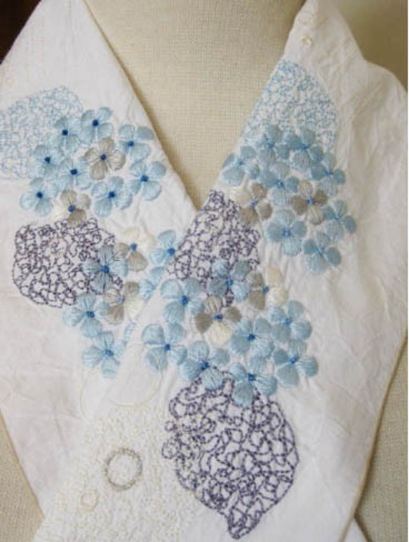 刺繍半衿・紫陽花の半襟 和装小物(帯・半襟) petacoの富士商会 刺繍半衿・紫陽花の半襟 和装小物(帯・半襟) petacoの富士商会