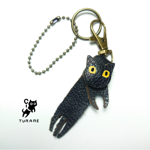 つられ猫（TURARE猫） 本革 チャーム 黒猫 キーリング OKAYU FACTORY 通販 16105204｜Creema(クリーマ)