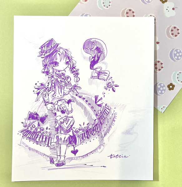 No.81『お化けのはとこ』 手描きイラスト ペン画と色鉛筆 オリジナル イラスト tattin 通販 16115507｜Creema(クリーマ)