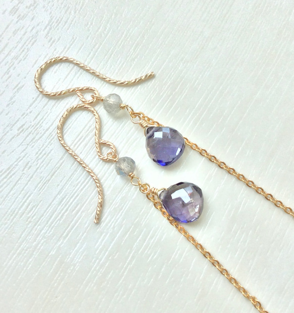 14kgf マイクロカット☆アイオライトとラブラドライトのロングピアス（b） ピアス（フック・チェーン） きなたろう 通販 16118343｜Creema(クリーマ)