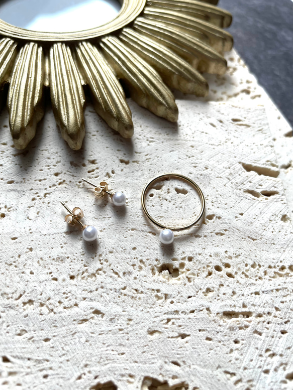 シンプル2点セット パールピアス パールリング 14kgf 指輪・リング kuriem 通販 16127787｜Creema(クリーマ)