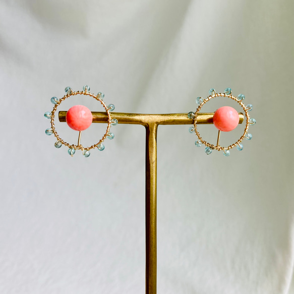 Pink dolphin ring ピンクドルフィンリング K14gfアシンメトリーピアス 1点もの ピアス（フック・チェーン） simon ...