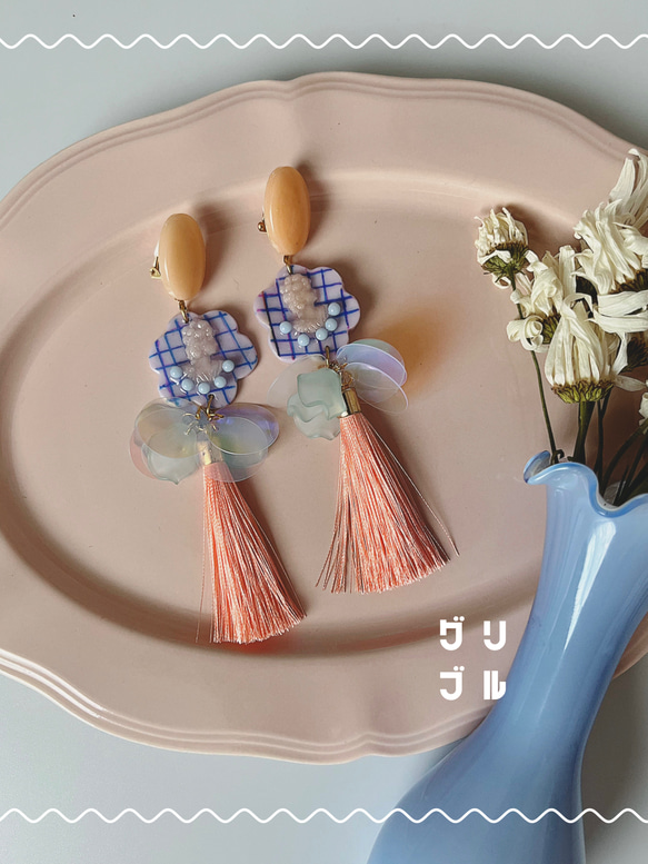 fuwa yura イヤリング・ノンホールピアス グリーンブルース 通販 16156562｜Creema(クリーマ)