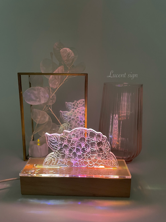 紫陽花のお色変わりムードライト (LEDライトベース付き) スタンドライト・テーブルランプ Lucent sign 通販 16170896｜Creema(クリーマ)