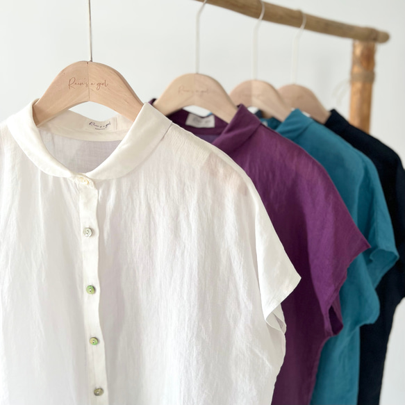 【2023夏作】定番の小さな丸襟シャツ*リネン混生地 *ホワイト*T-84X シャツ Rain is a girl 通販 16173998｜Creema(クリーマ)