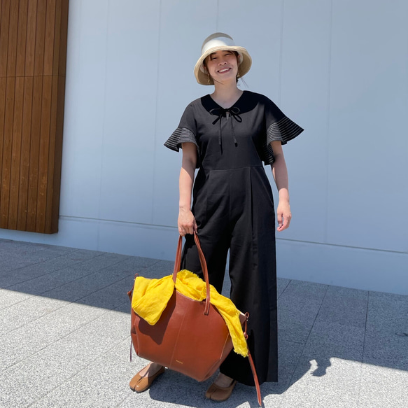 360°着映え♡お袖フリル刺繍 細見えリネンオールインワン【F】KMC-705 670661 オールインワン・サロペット keep my ...