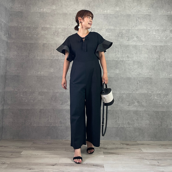 360°着映え♡お袖フリル刺繍 細見えリネンオールインワン【F】KMC-705 670661 オールインワン・サロペット keep my ...